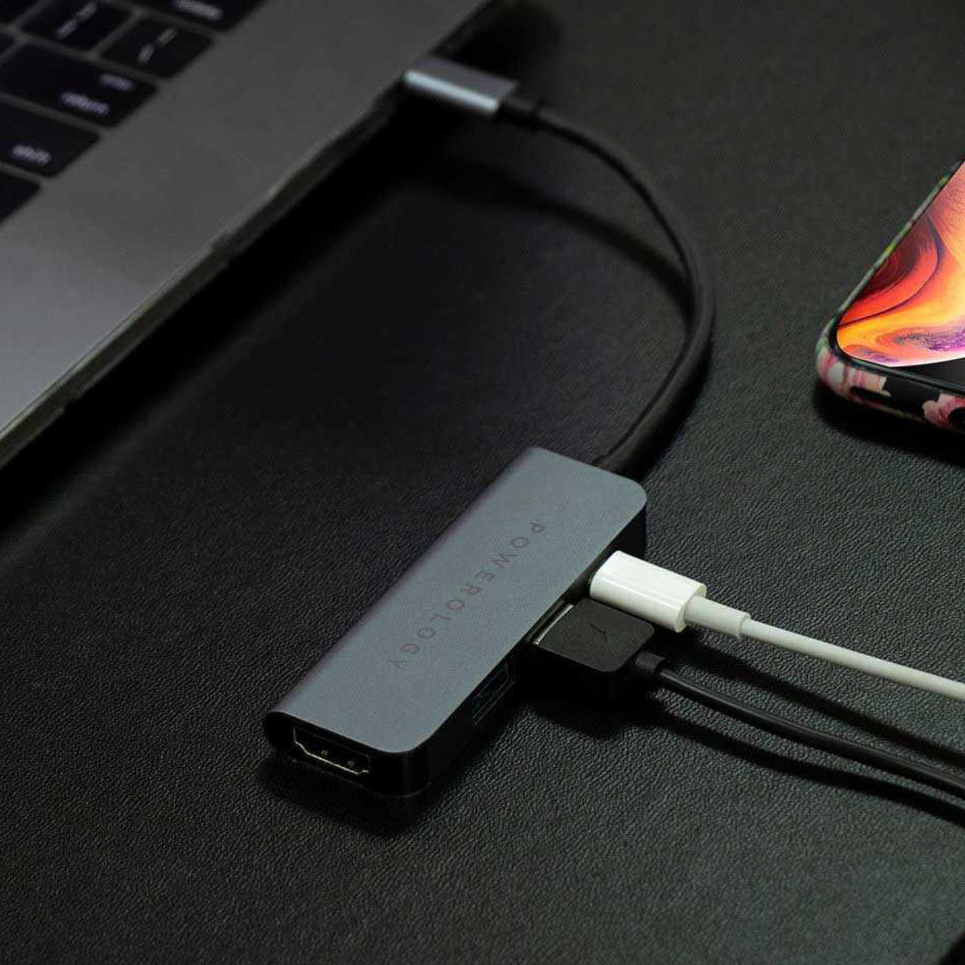 Powerology 4 in 1 USB-C Hub with HDMI and USB 3.0 - Eshtir.com