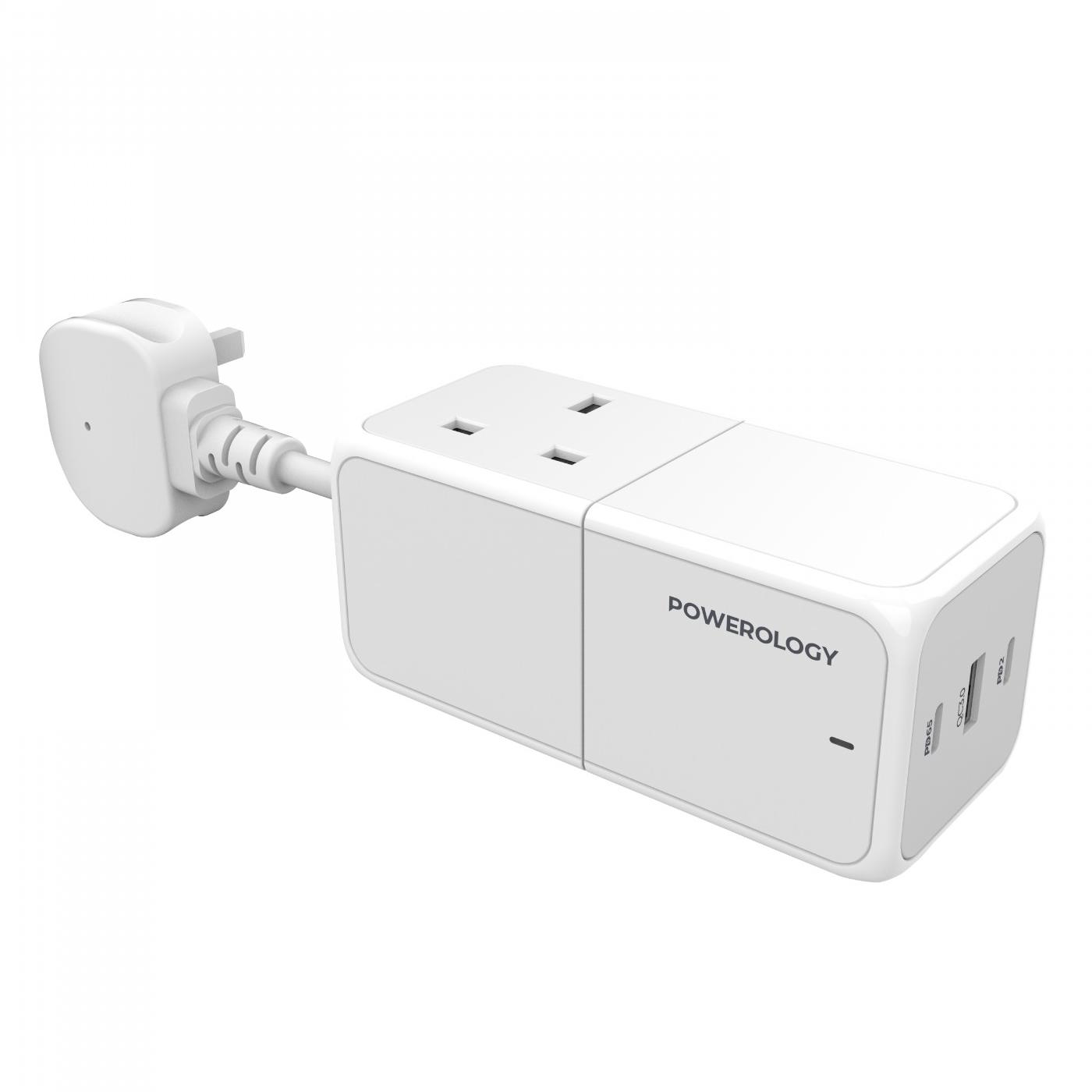 Powerology 65W USB Power Strip with Dual Power Sockets with USB-C and ...