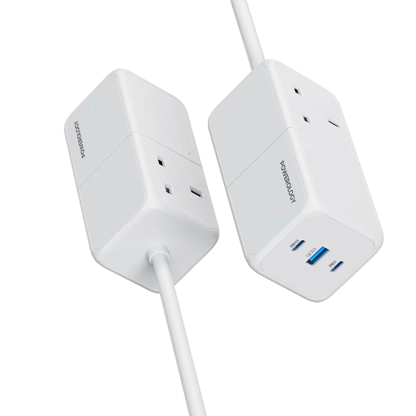 Powerology 65W USB Power Strip with Dual Power Sockets with USB-C and ...