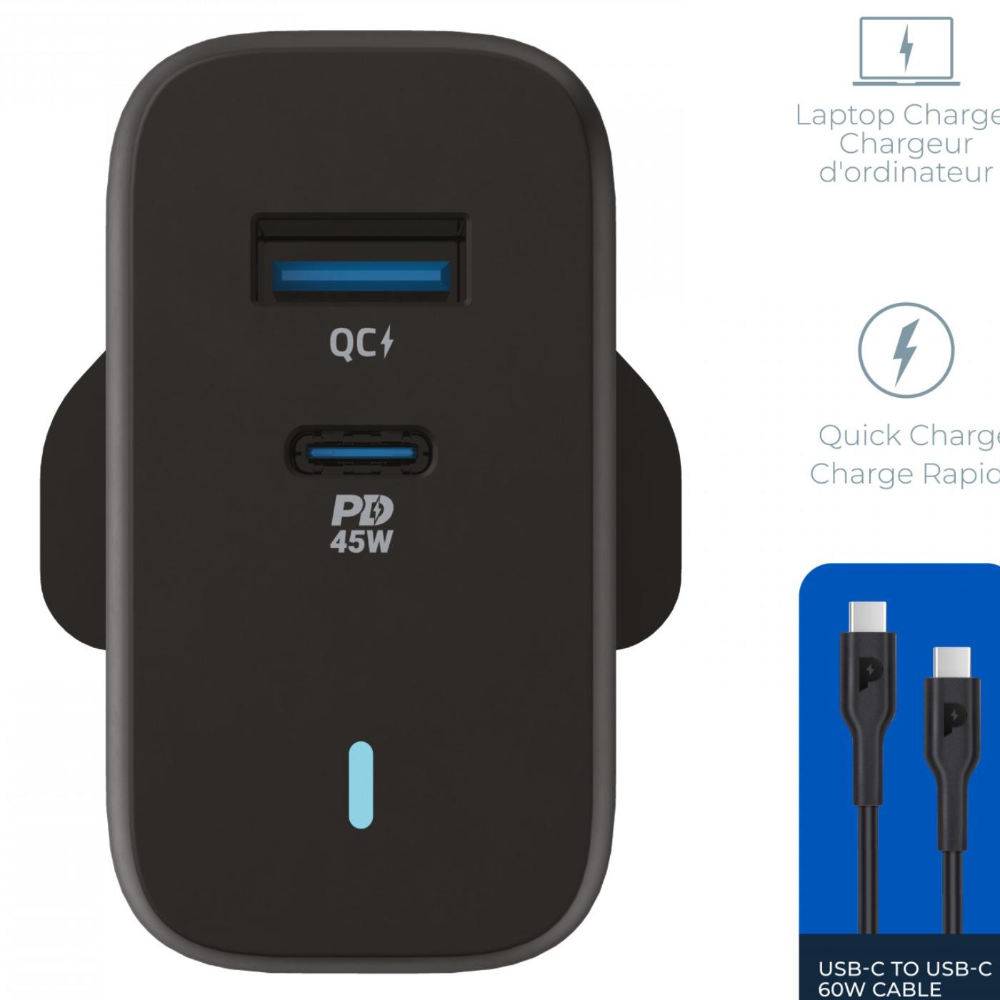 Powerology Dual Port 63W Quick GaN Charger PD 45W + QC 18W - Eshtir.com