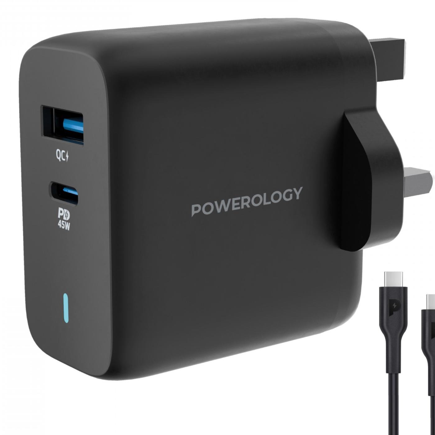 Powerology Dual Port 63W Quick GaN Charger PD 45W + QC 18W - Eshtir.com