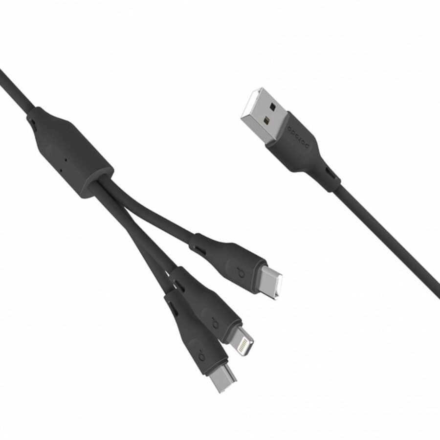 Porodo PVC 3 in 1 USB Lightning and Type-c Data Cable 3M - Black ...