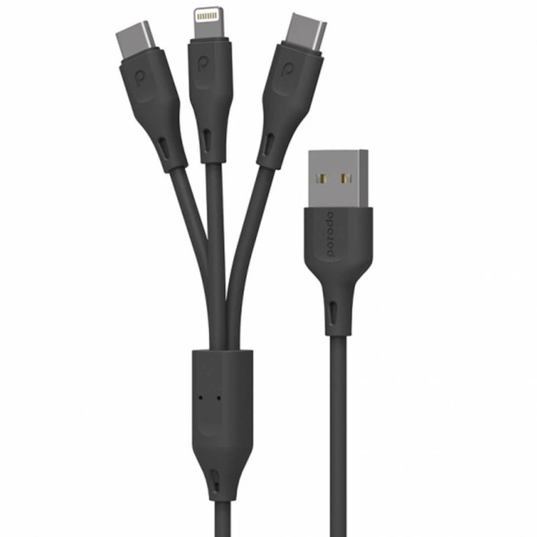 Porodo PVC 3 in 1 USB Lightning and Type-c Data Cable 3M - Black ...