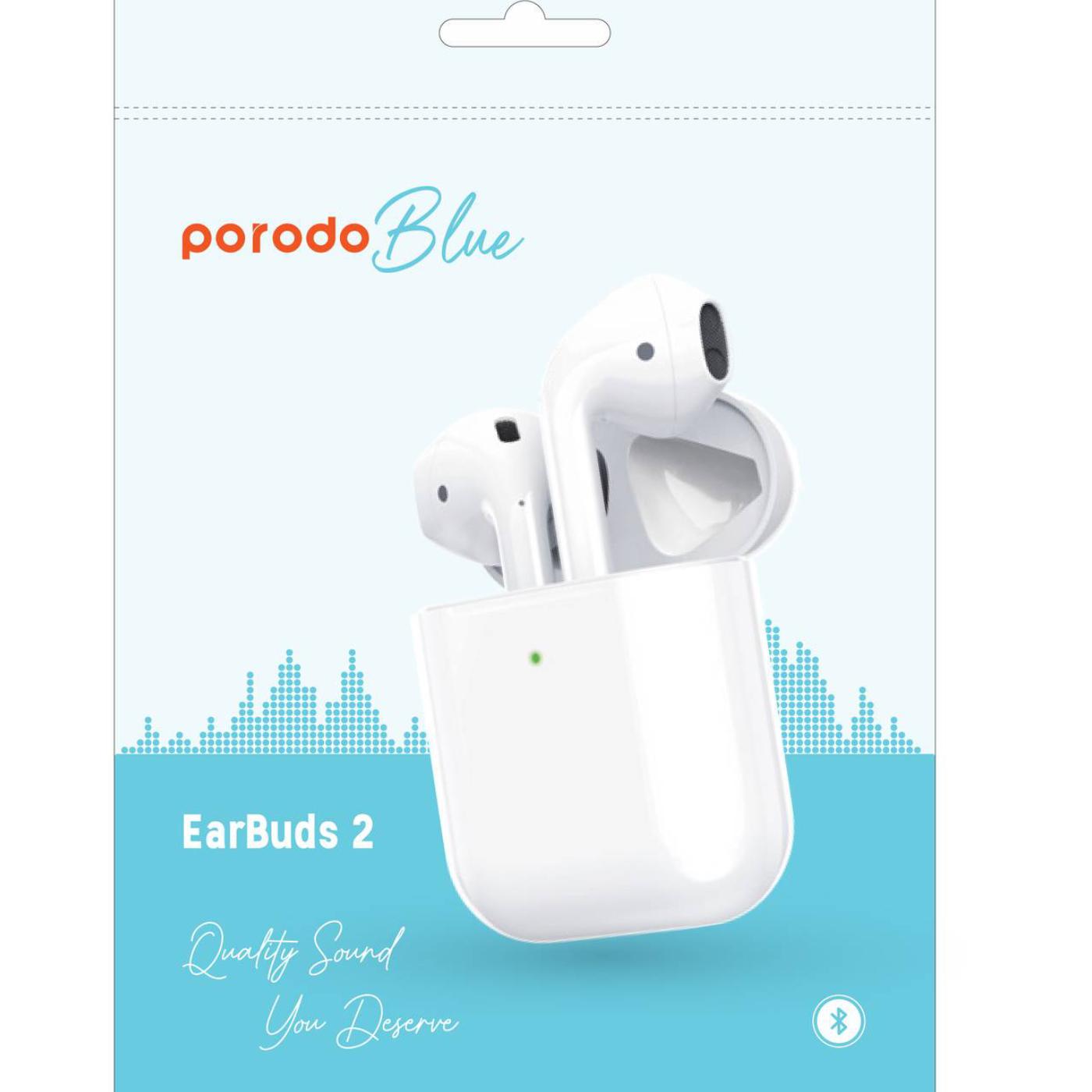 Porodo Blue Deep Bass Wireless Earbuds 2 - White - Eshtir.com