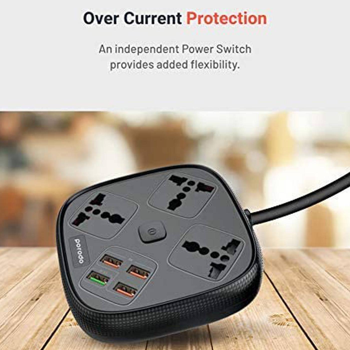 Porodo Power Socket Strip 4 USB, 3 Sockets with 3 USB Port 3A and 3 ...