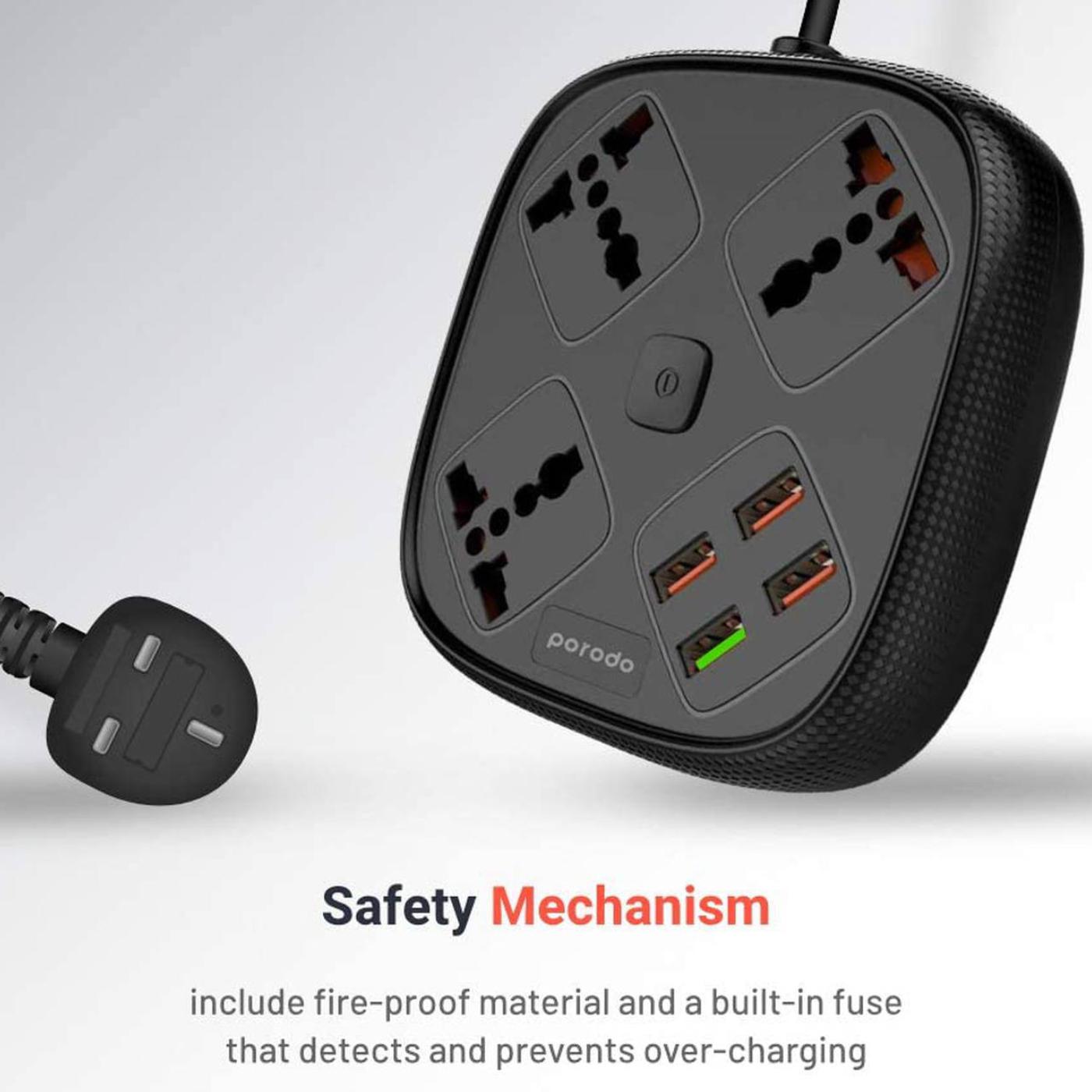 Porodo Power Socket Strip 4 USB, 3 Sockets with 3 USB Port 3A and 3 ...