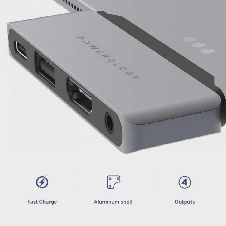Powerology 4 in 1 USB-C Hub with HDMI, USB, and AUX Port - Eshtir.com