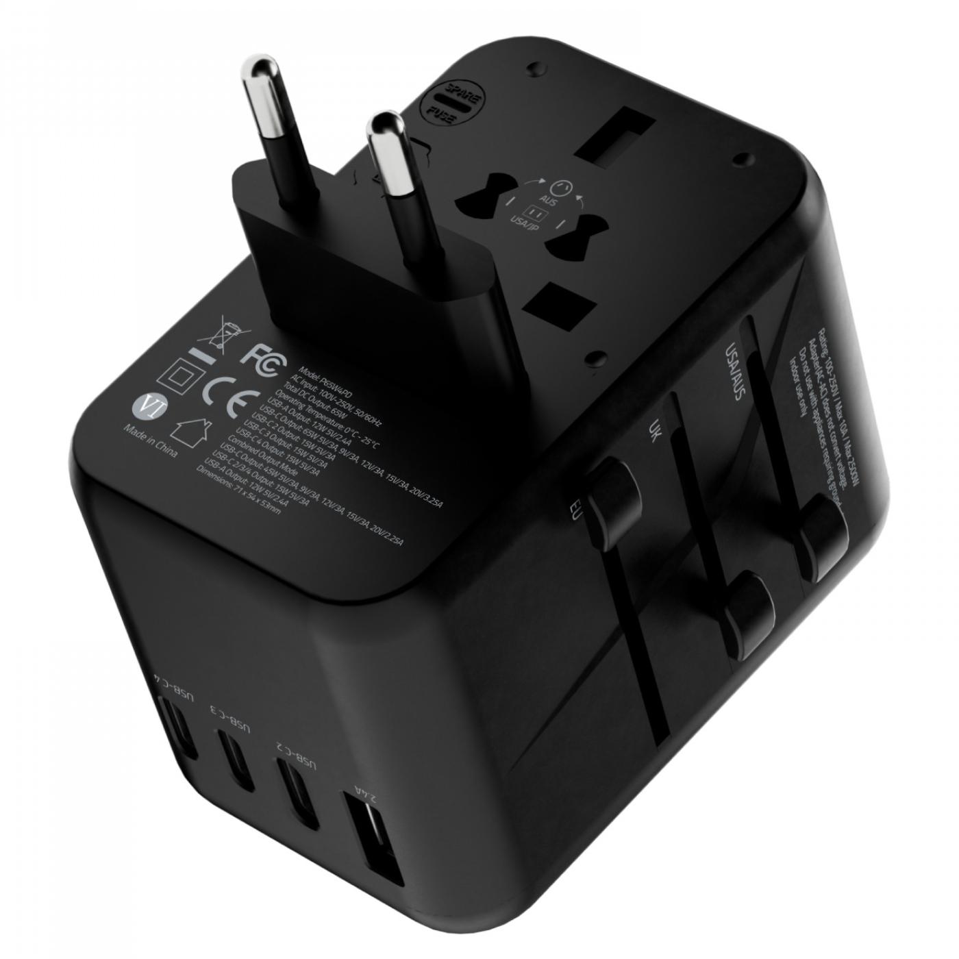Powerology Universal Multi-Port Travel Adapter 65W PD with Quadruple ...