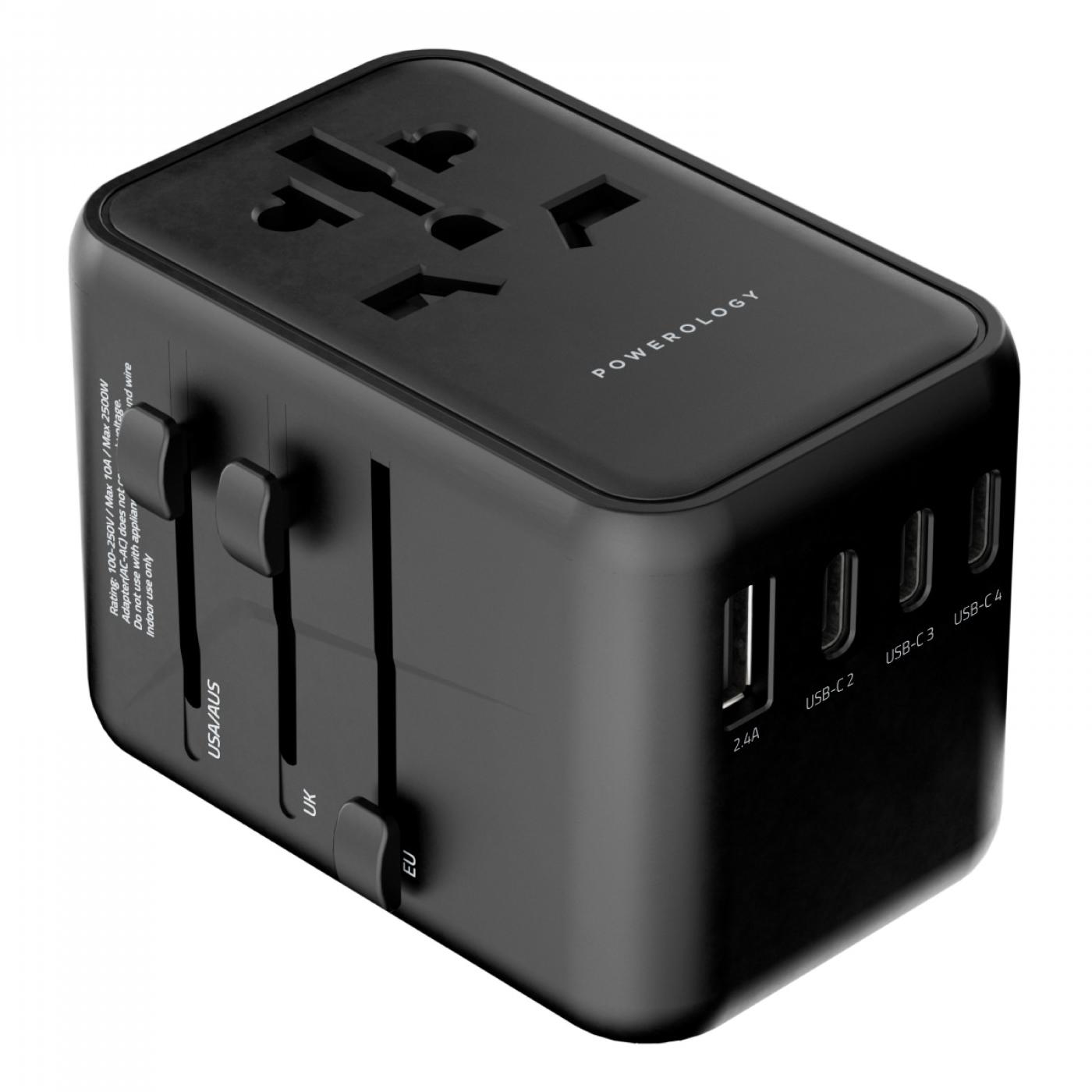 Powerology Universal Multi-Port Travel Adapter 65W PD with Quadruple ...