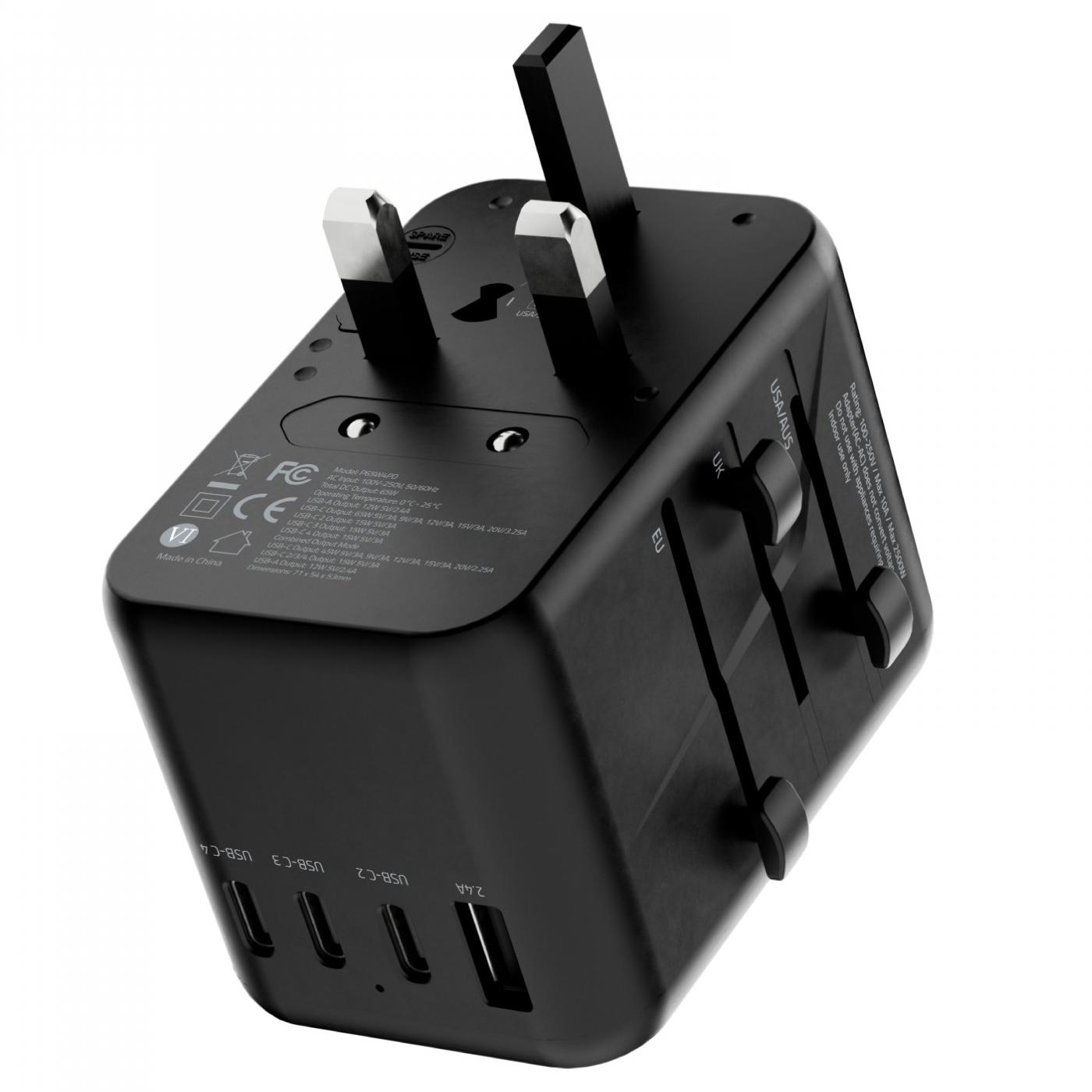 Powerology Universal Multi-Port Travel Adapter 65W PD with Quadruple ...