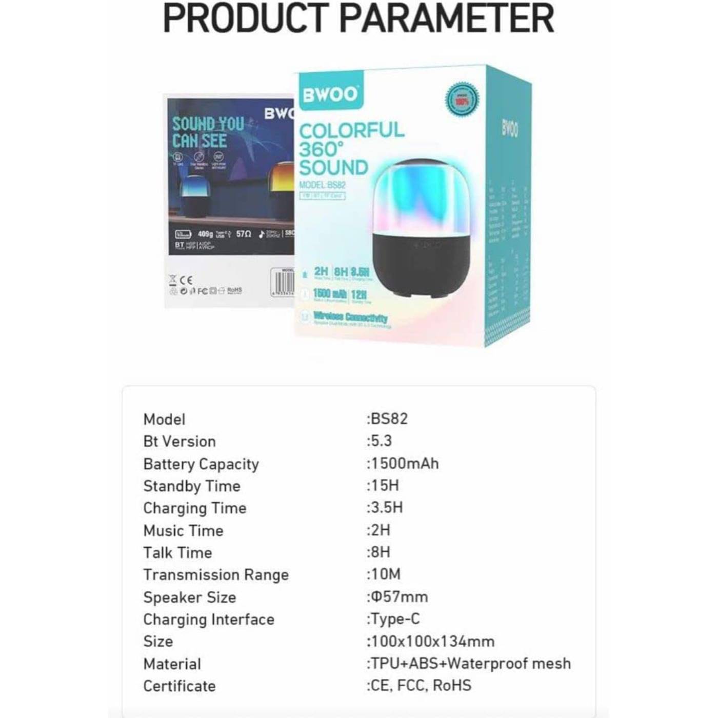 Bwoo Portable Bluetooth Speaker Colorful 360° Sound - Eshtir.com