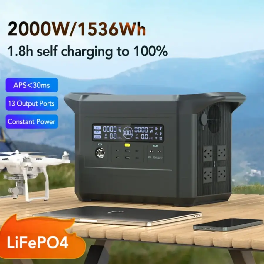Eleker 1536Wh 2000W Portable Power Station - Black - Eshtir.com