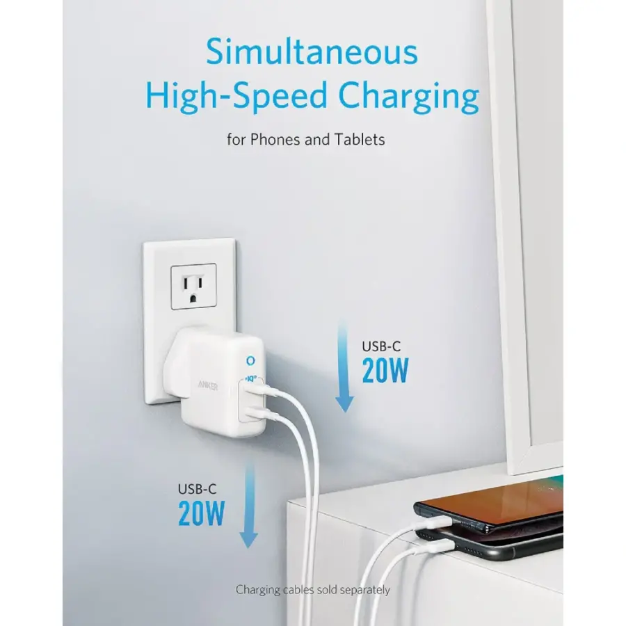 Anker PowerPort III Duo 40W 2-Port PIQ 3.0 Type C Foldable Fast Charger ...